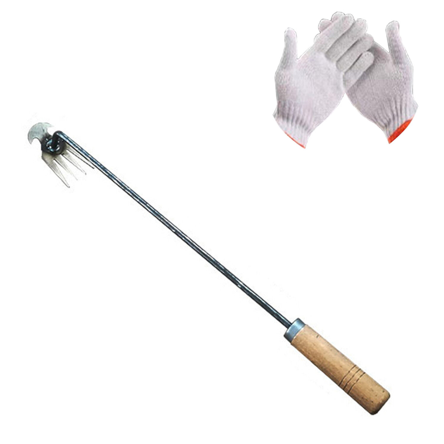 Инструмент для прополки, нержавеющая сталь, 4-зубчатый 2-в-1 инструмент для прополки, ручной инструмент для прополки, размер 50см, материал нержавеющая сталь+дерево, 1 садовый инструмент для прополки, перчатки (по желанию)