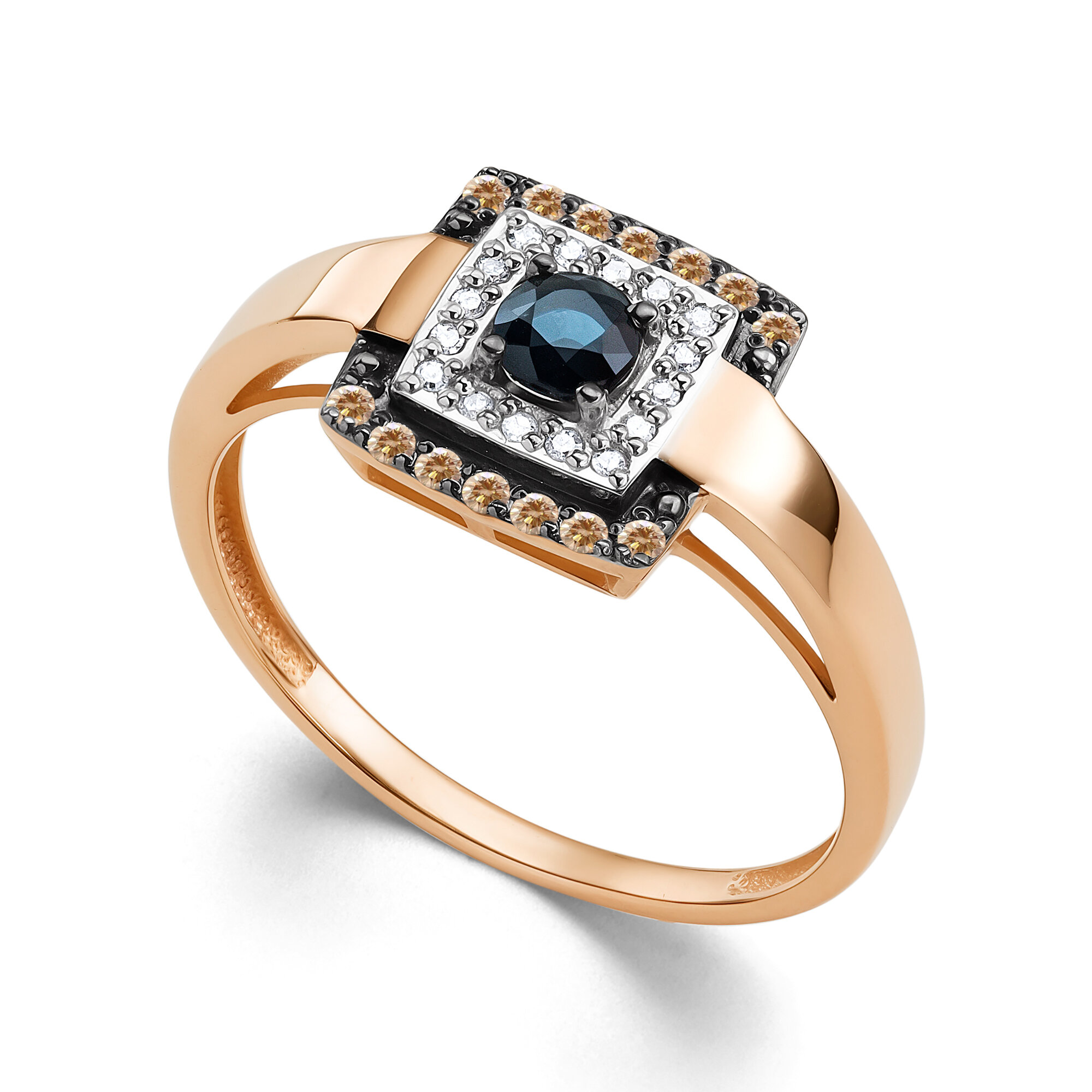 Кольцо, красное золото, 585 проба, бриллиант, сапфир