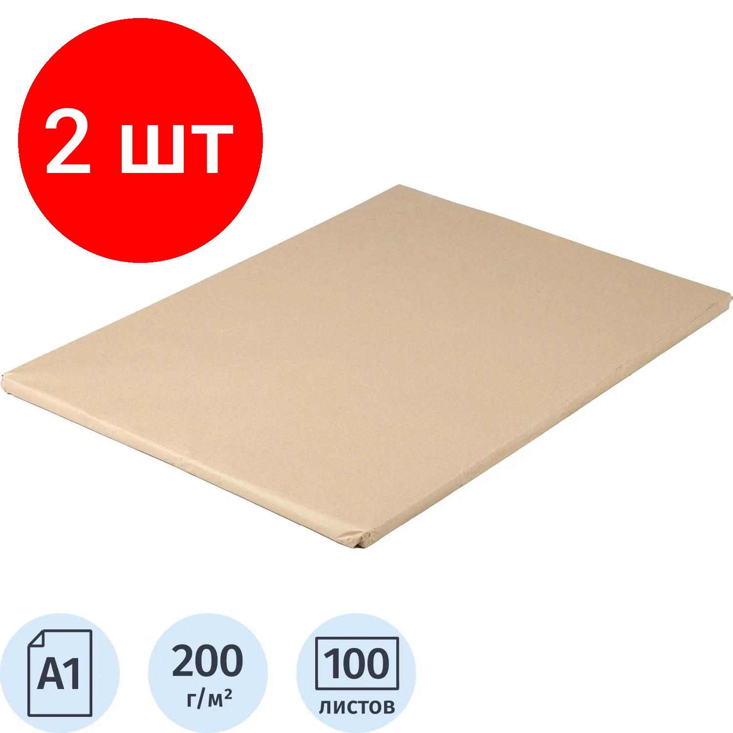 Комплект 2 упаковок, Ватман (бумага чертежная) пачка 100л ф.610х860мм, пл.200г кбфг