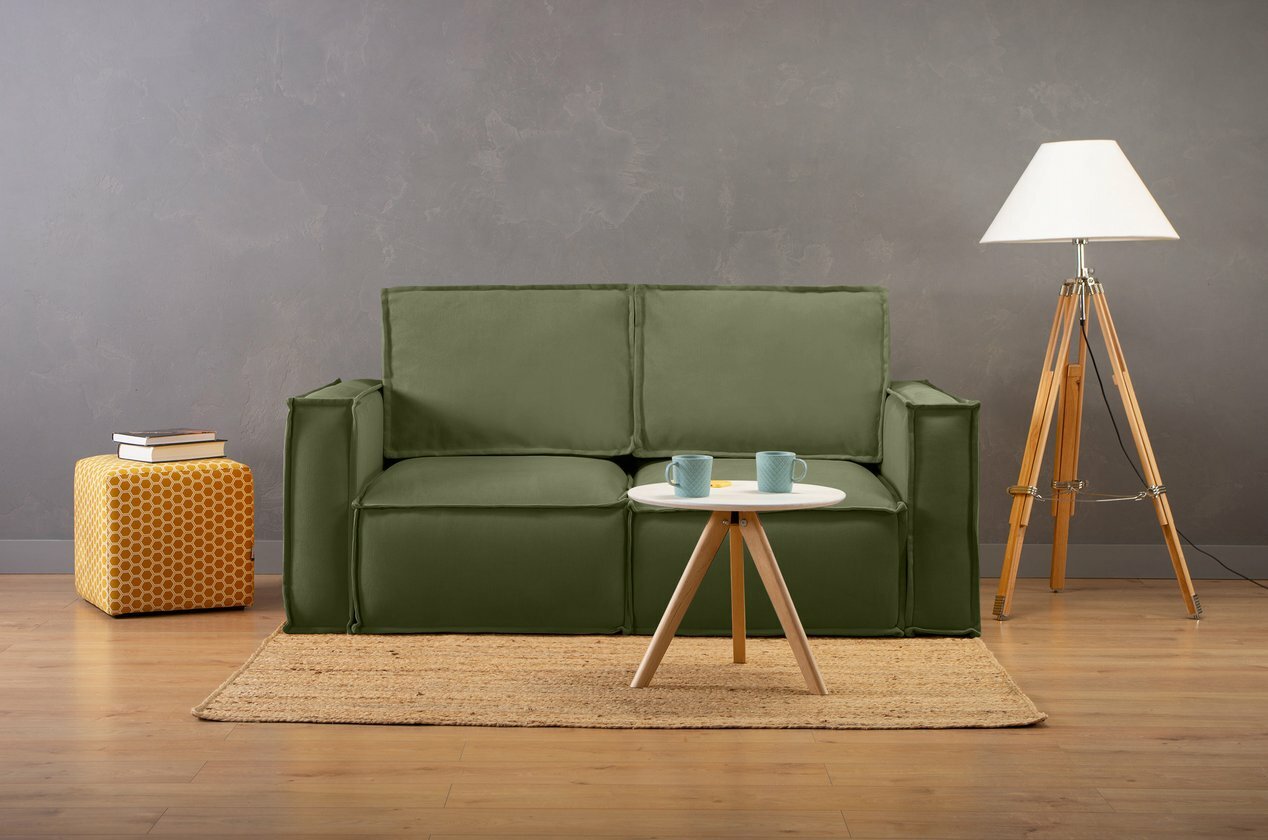 Диван прямой раскладной Divan.ru Эби Мини Linia Olive 180х108х87см, спальное место 202х140 см, велюр, зеленый