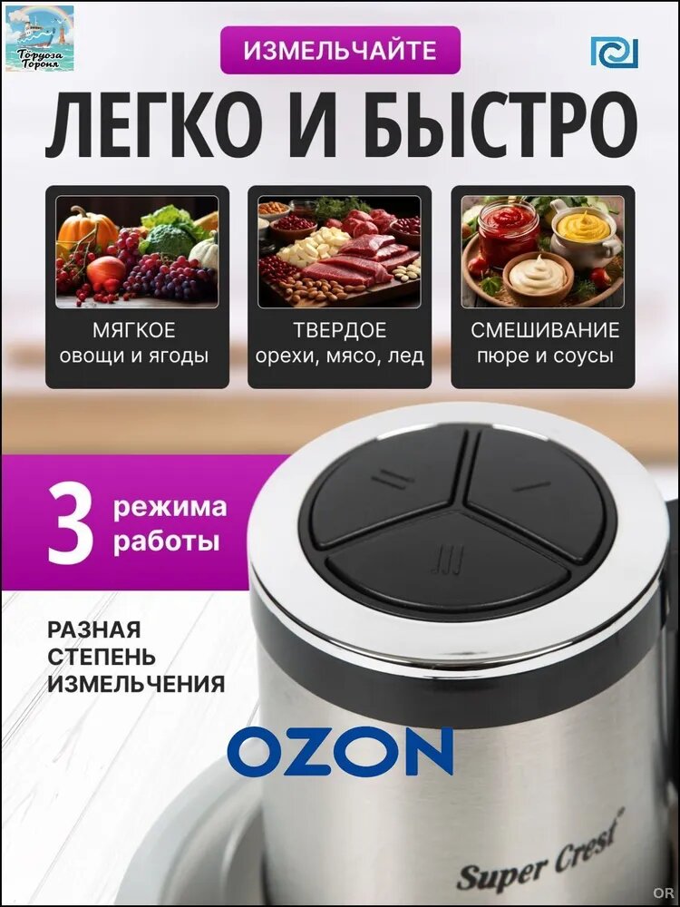 Измельчитель Super Crest SCT-2021 для кухни, 1000 Вт, 3.5 л, 6 лезвий, черный/серебристый — фото 1