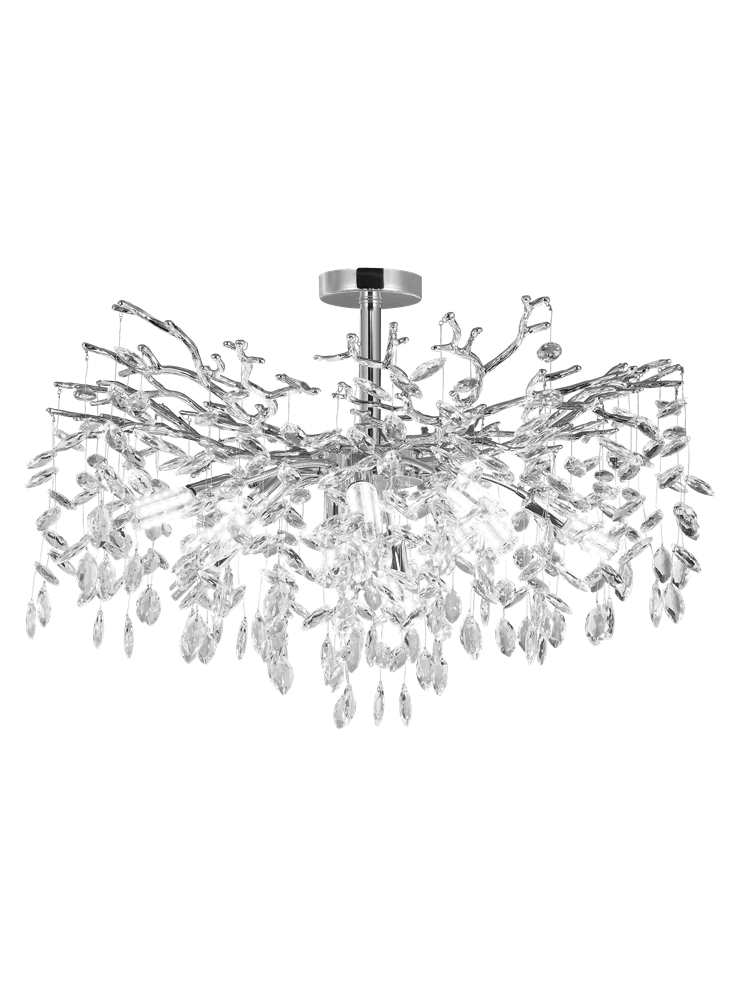 Люстра хрустальная потолочная круглая хром с прозрачными хрустальными подвесками на 10 ламп E14