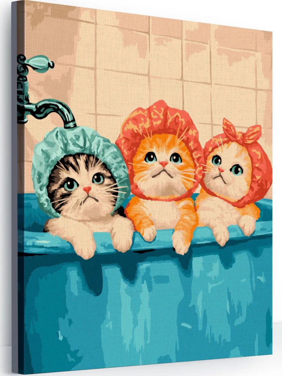 Котята в шапочках Картина по номерам на холсте 40х50 см