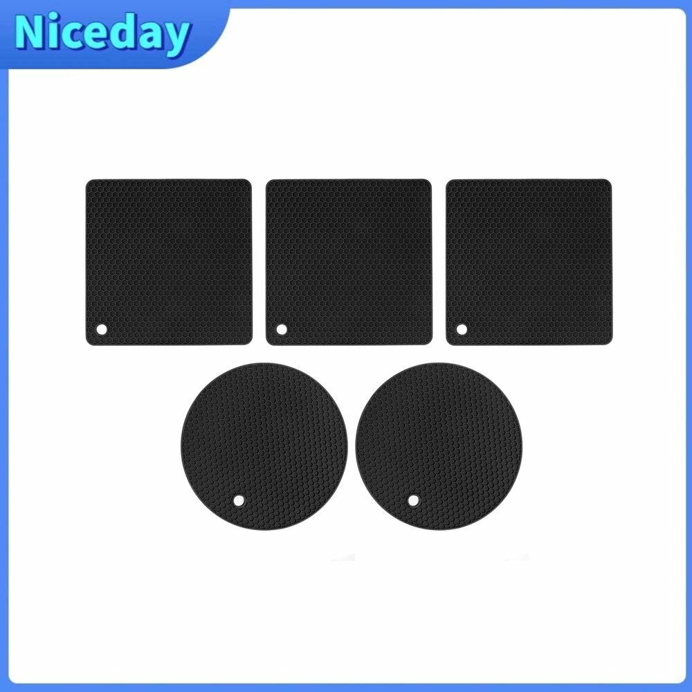 5 силиконовых ковриков, квадратные и круглые, черные