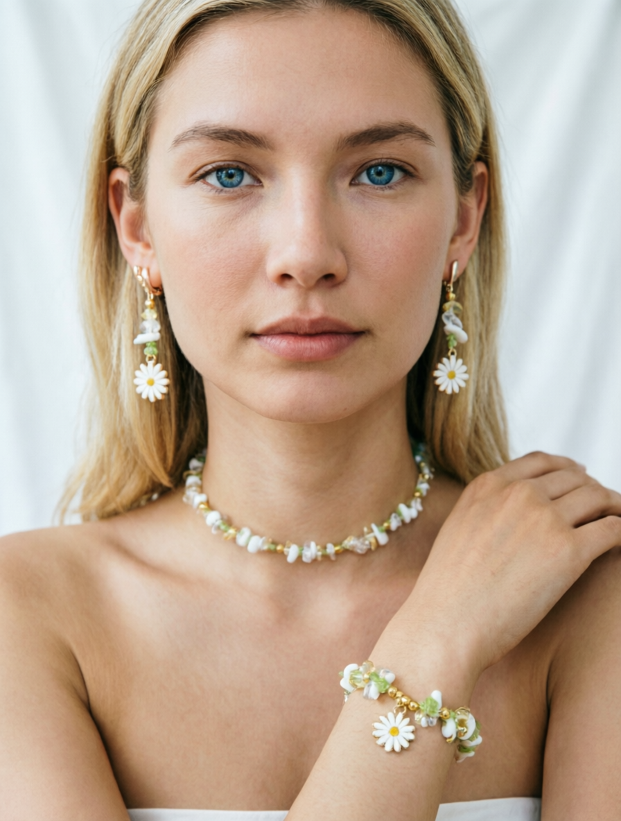 Комплект бижутерии ENJOY Украшения из камней: браслет, чокер, серьги, цитрин, агат, горный хрусталь, хризолит