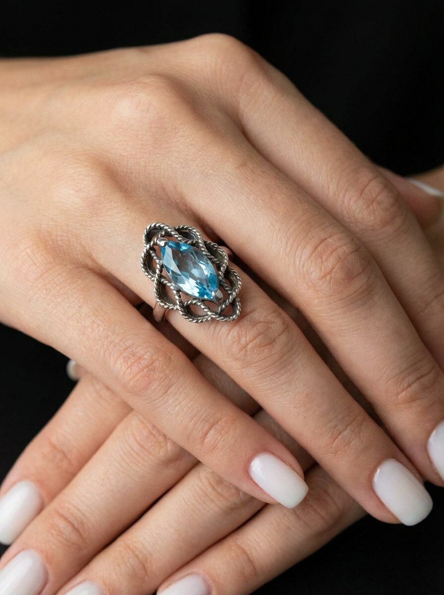 Кольцо на фалангу, серебро, 925 проба, чернение, оксидирование, топаз