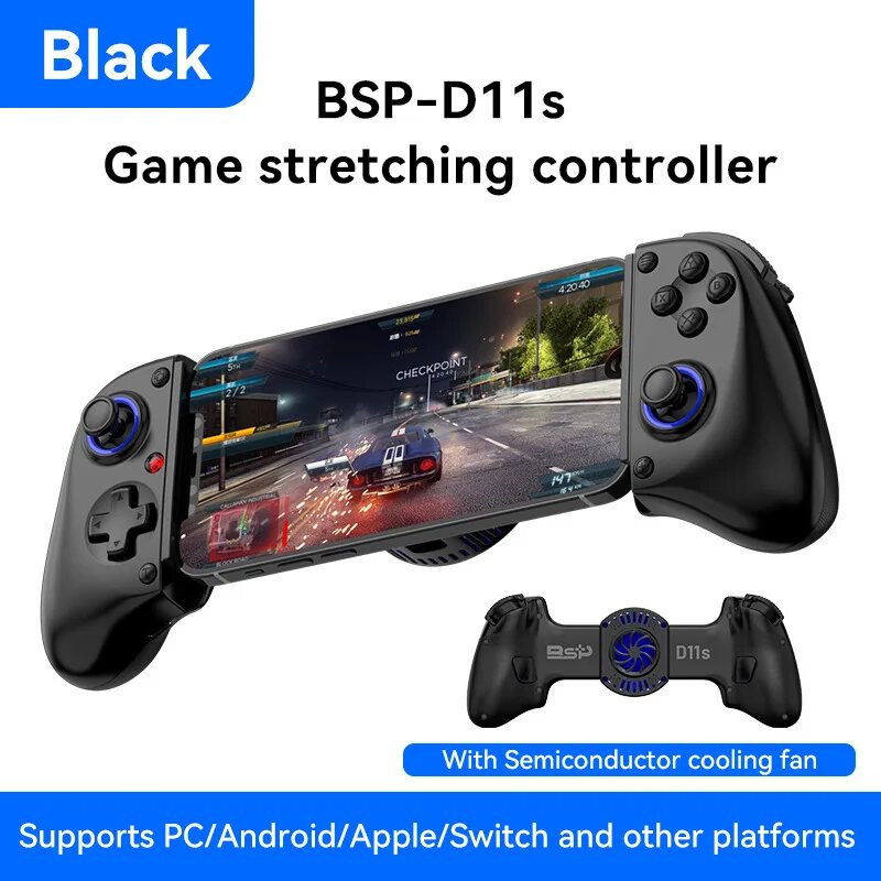 Раскладной беспроводной геймпад для SWITCH/Android/iOS/PS3/PS4 с охлаждением D11S Black