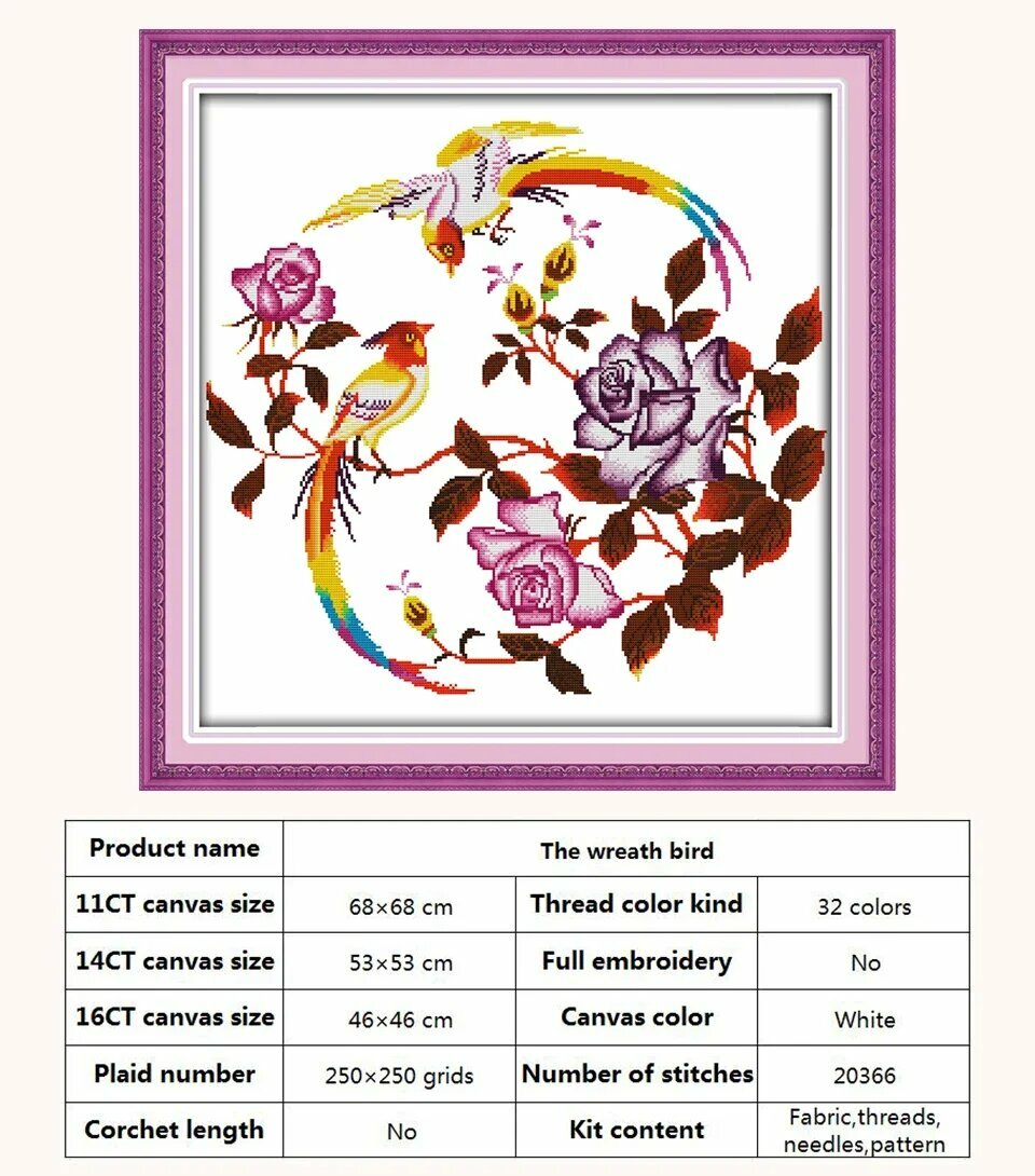 Набор для вышивки крестом Joy Sunday "The wreath bird" 11/14/16CT