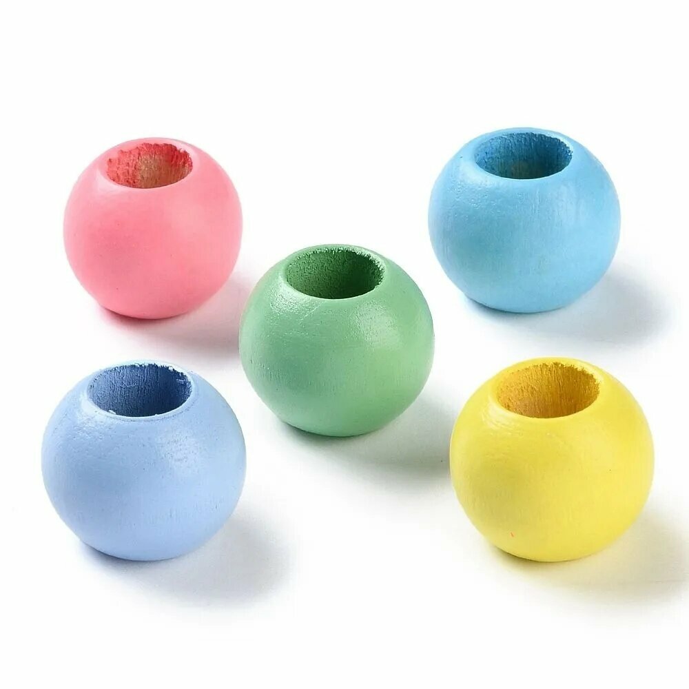 50 шт. печатных деревянных бусин с большим отверстием, круглые, разноцветные, 20x15,5 мм