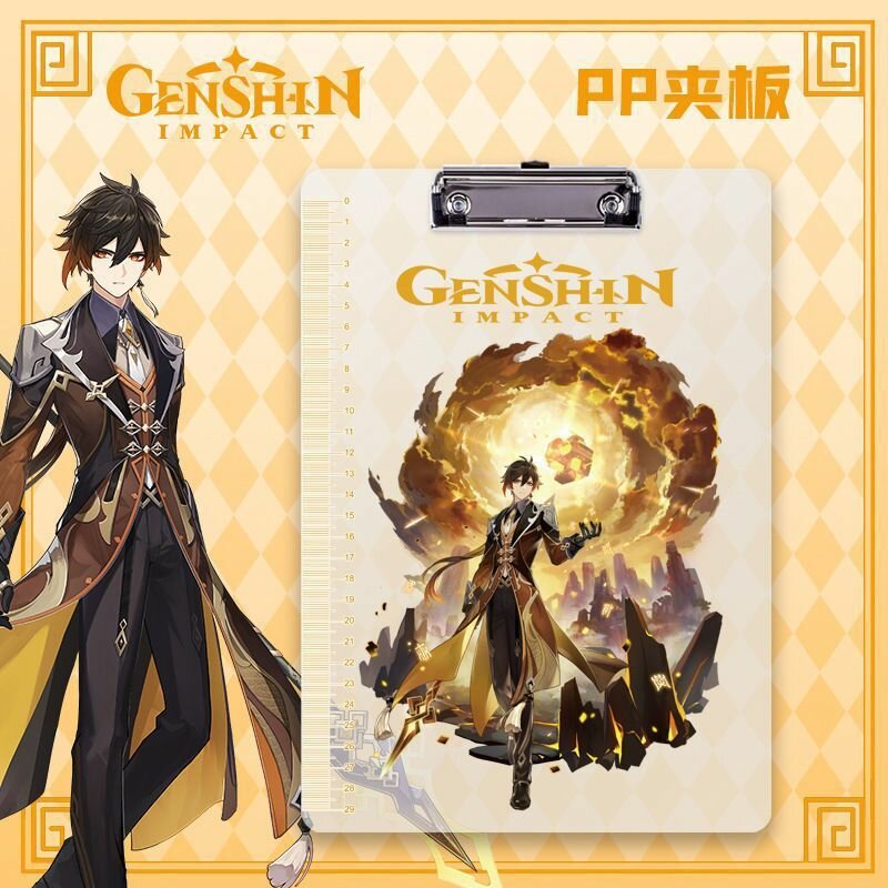 Мерчандайзинг GRSHIN по игре Genshin Impact: папка-планшет формата А4 с изображениями Сяо, Каэдэхары Казухи, Ху Тао, Райдена Сёгун, Чжунли.