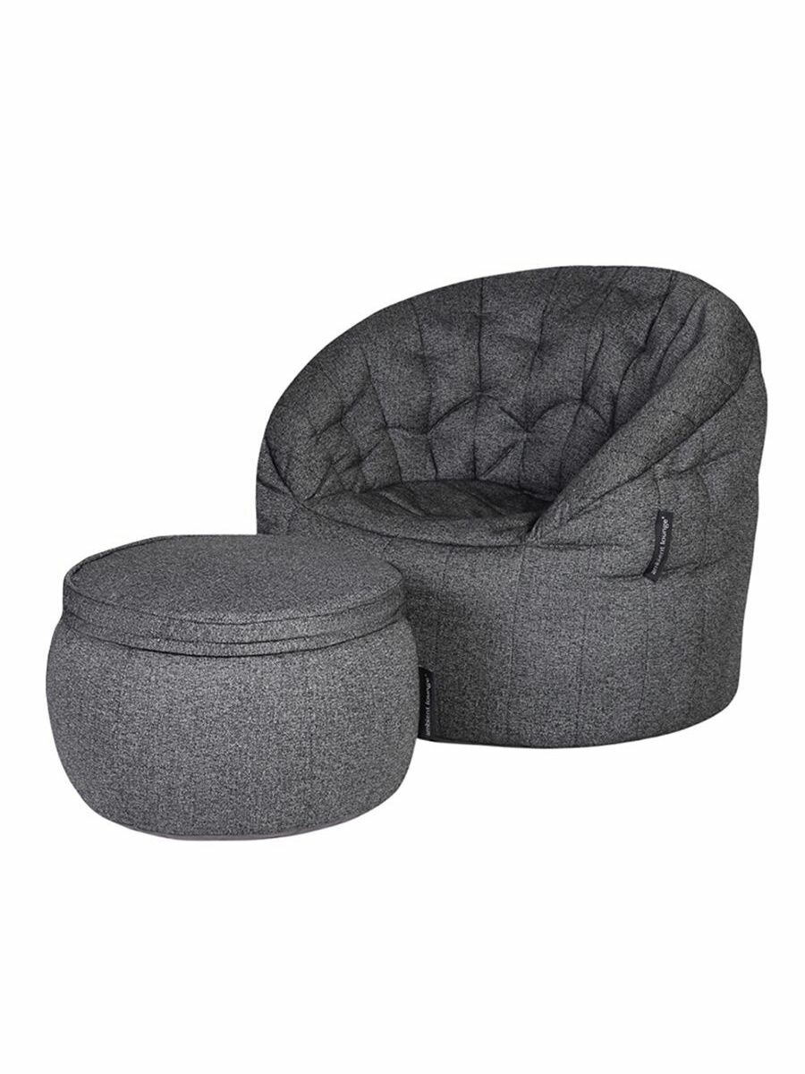 Кресло дачное с пуфом для ног Butterfly Chaise - Titanium Weave (оксфорд, серый) - садовая уличная мебель для террасы, веранды, беседки, бассейна