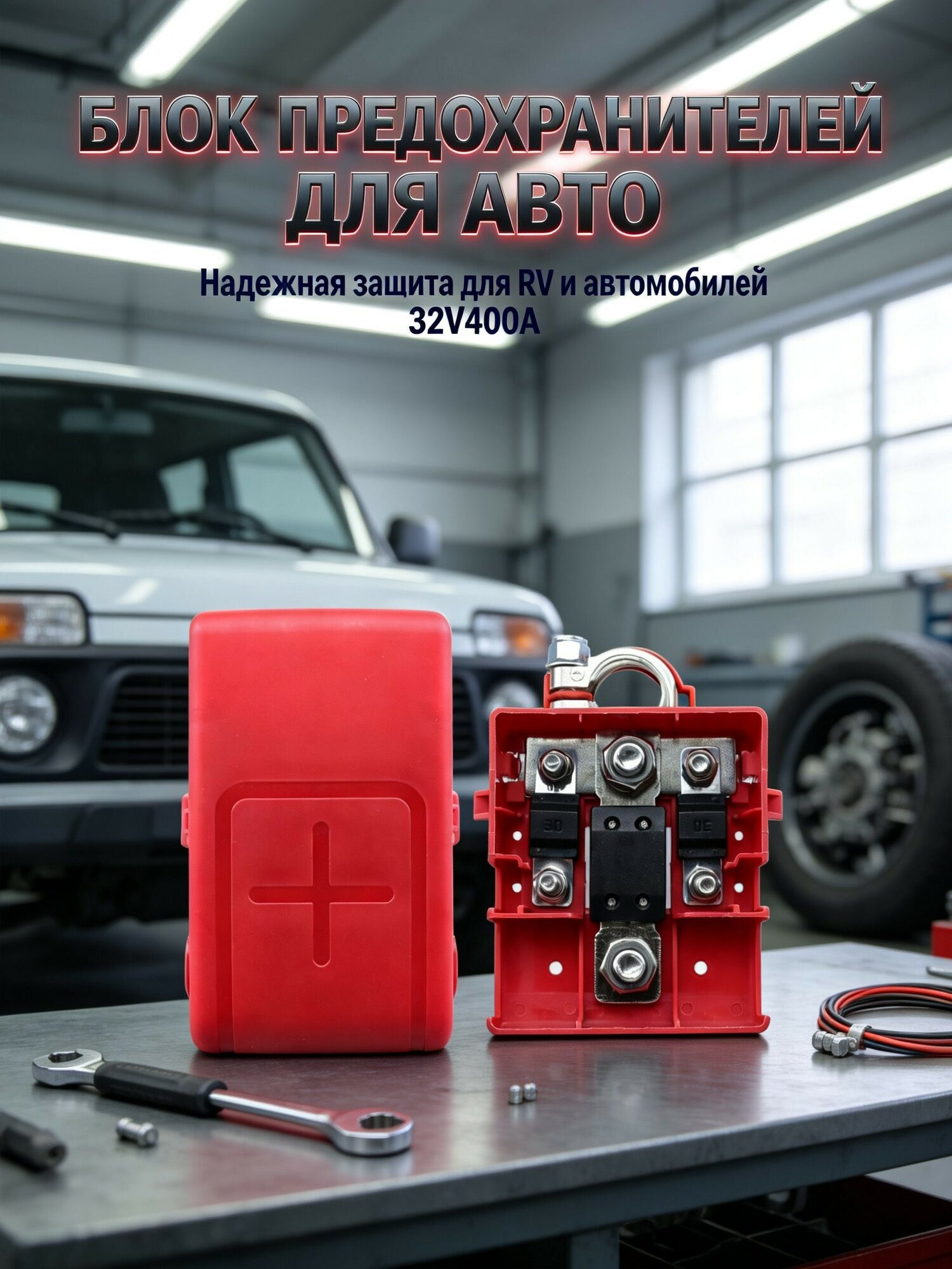 Клемма аккумулятора автомобиля с блоком предохранителей 32V 400A, защитной крышкой для положительного вывода TZYN