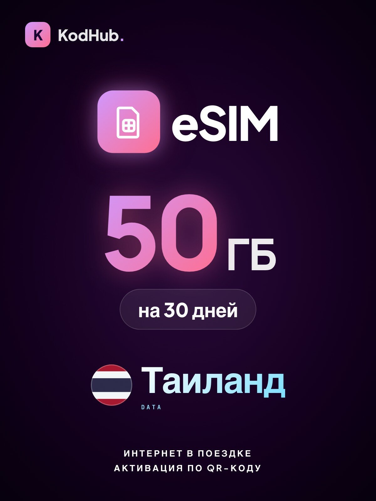 Туристическая eSIM Таиланд 50 ГБ на 30 дней | интернет в поездке, связь за границей | QR-код активации