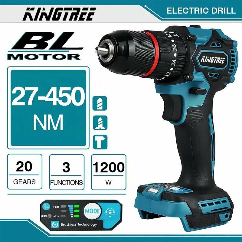 KingTree Home Tools Дрель-шуруповерт, 18 В, 100 Нм,