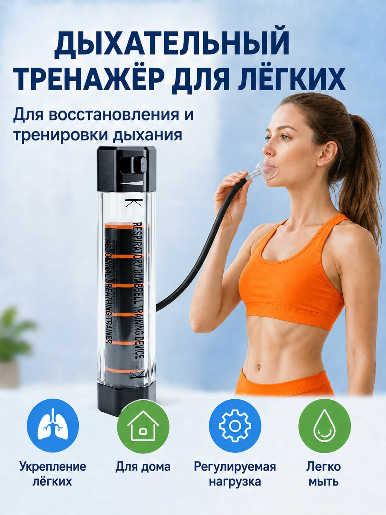 Дыхательный тренажер для легких, эталонная гиря 120 г, увеличенное сопротивление