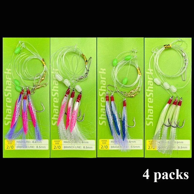 Аtsuim 4шт Светящиеся приманки-черви для морской рыбалки mix-4 packs