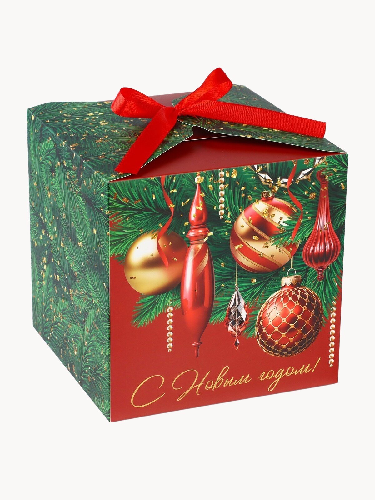 Подарочная коробка «Новогодняя классика», 18 х 18 х 18 см, новогодняя, зеленый, для упаковки подарка на Новый год
