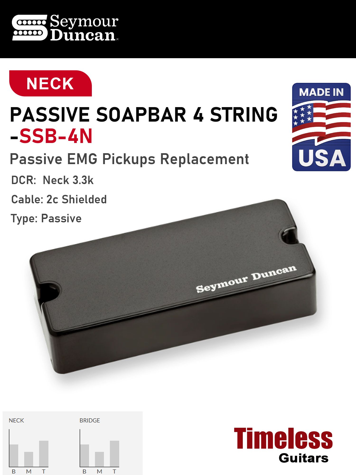 Seymour Duncan SSB-4n пассивный мыльница звукосниматель для грифа, 4 струны