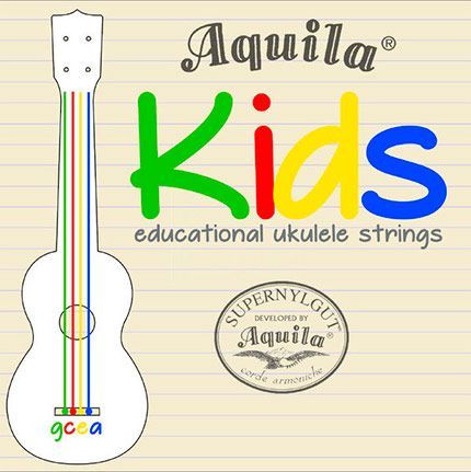 Струны для укулеле сопрано/концерт/тенор AQUILA KIDS 160U New Nylgut разноцветные ученические. Цветные наклейки в комплекте.