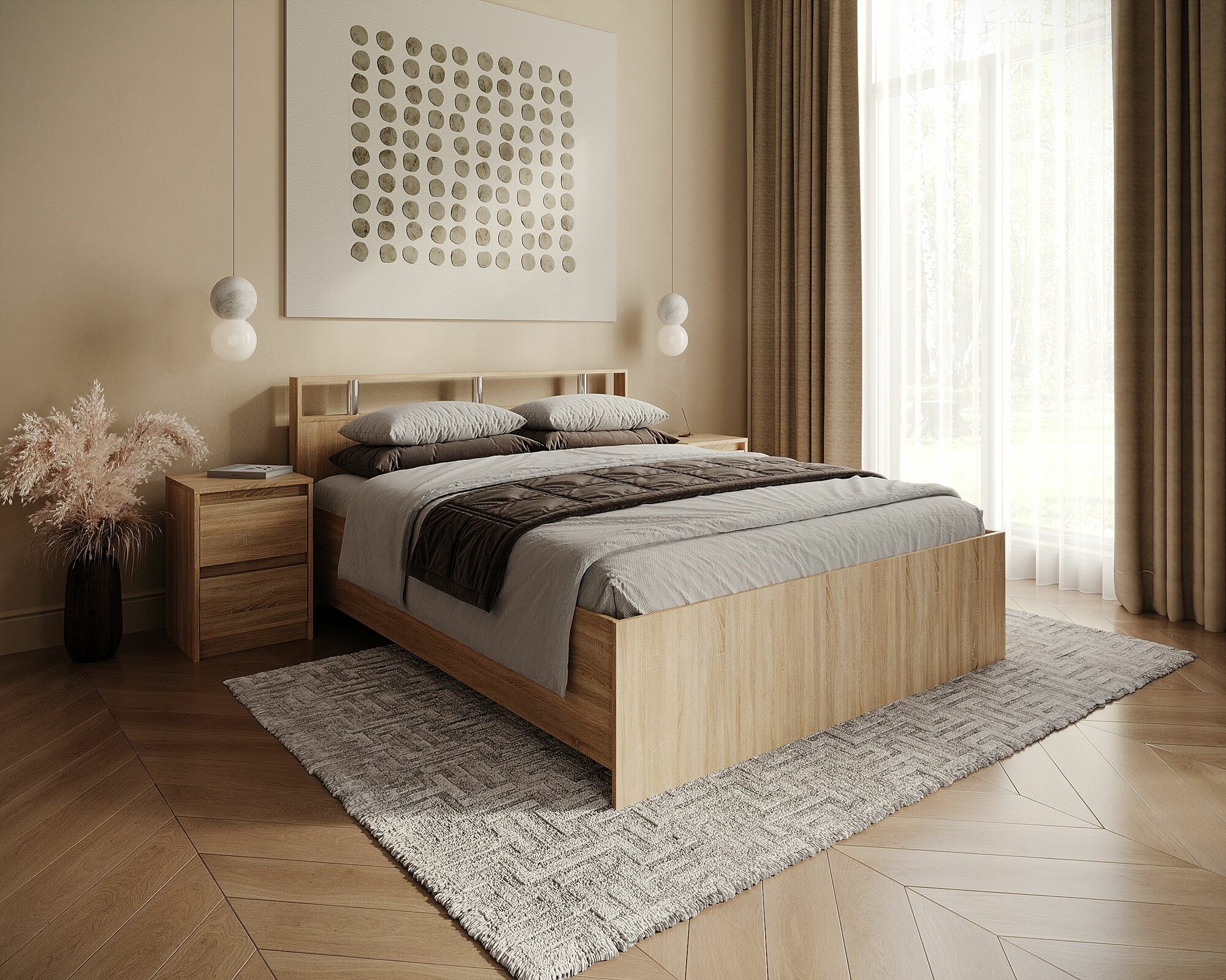 Спальня Саломея 1 (кровать 160 + 2 тумбы) Дуб Сонома (Двенадцать стульев)