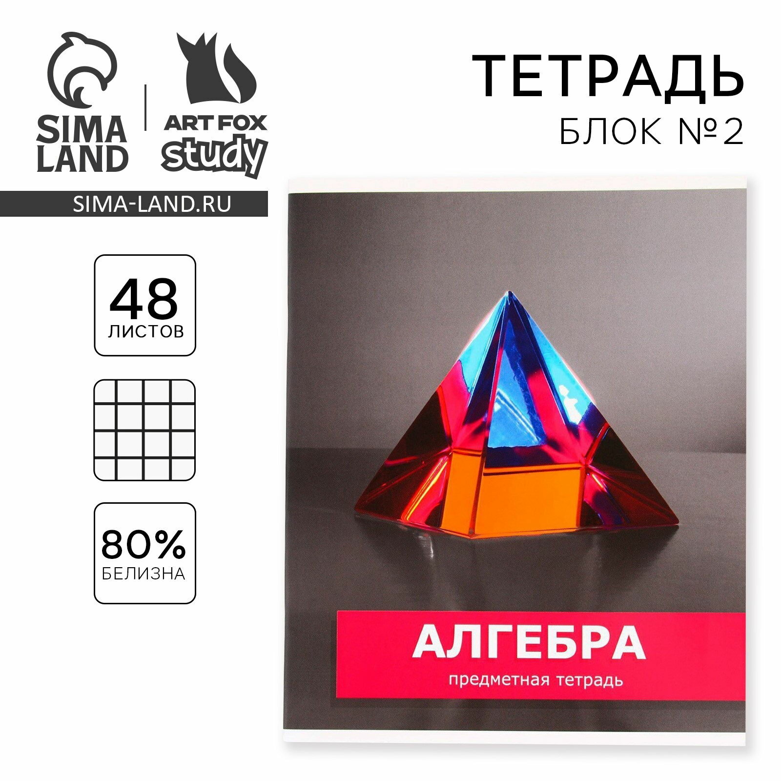 Тетрадь в клетку, предметная, 48 л, на скрепке, А5 "предметы. Алгебра"