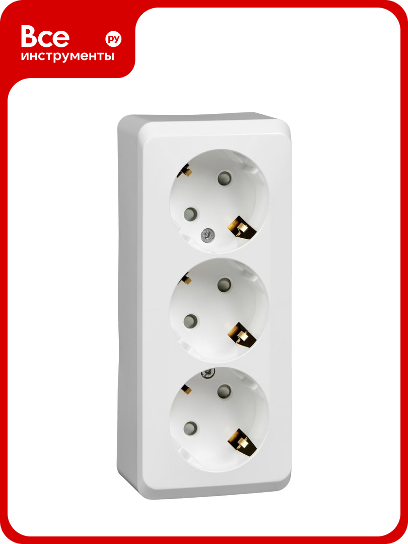 Розетка Systeme Electric 3-м ОП Этюд 16А 250В защитные шторки, с заземлением, белая SchE401803 PA16-012B, ранее