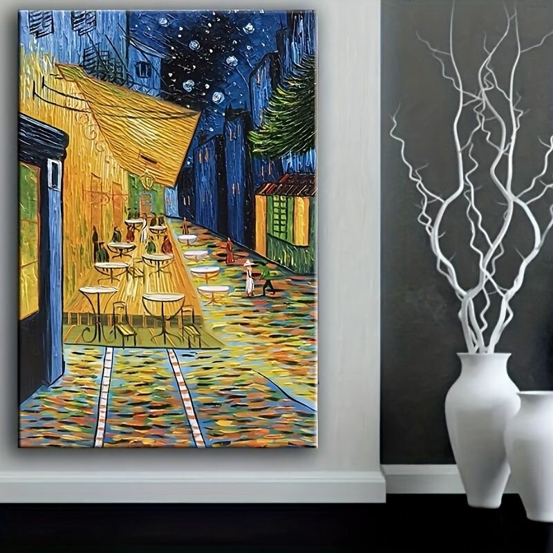 Кафе "Ночная терраса Ван Гога", Kартина маслом руЧной работы，Картина в раме，декор для дома интерьера，50х100см