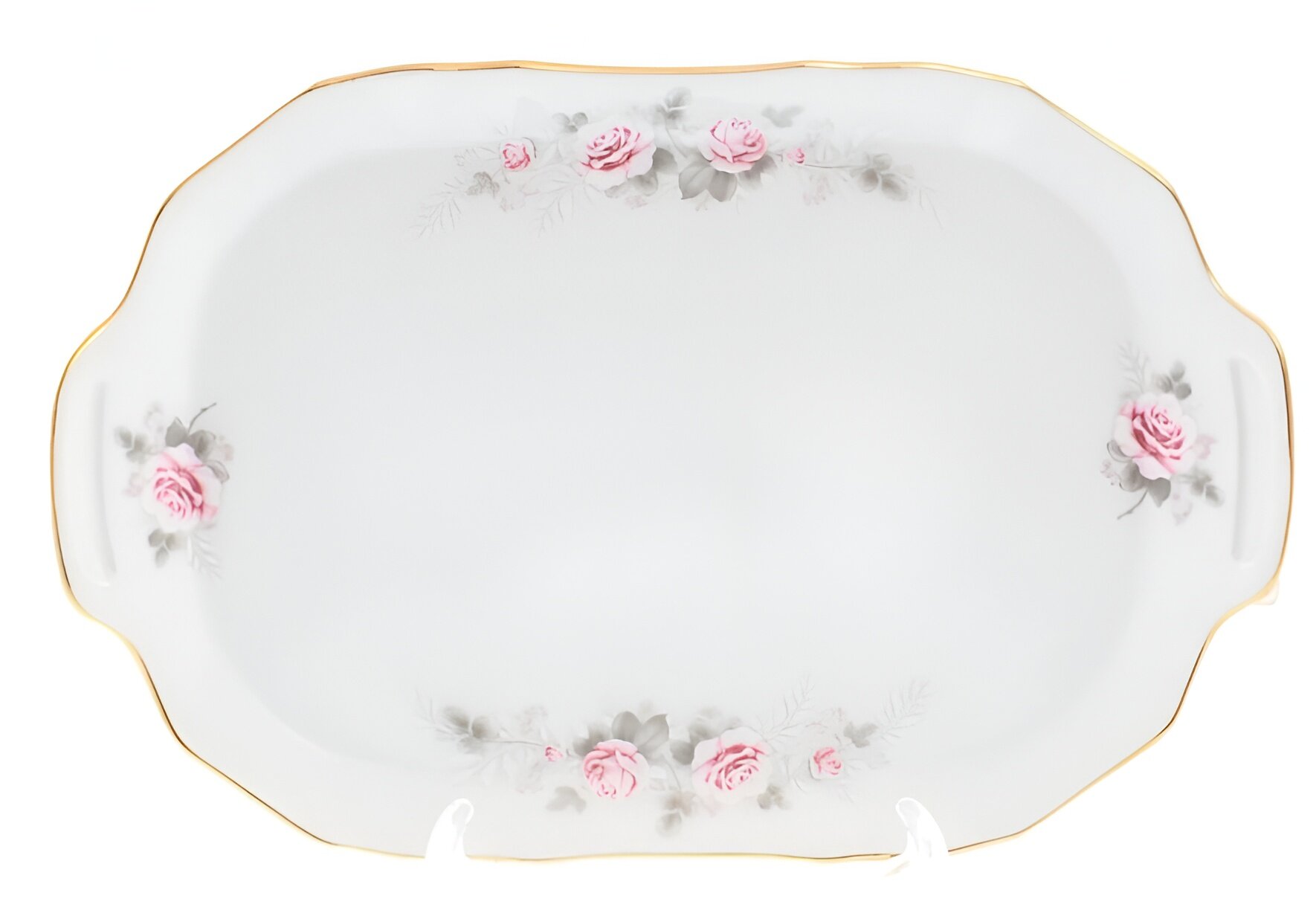 Поднос 23 х 15 см прямоугольный Thun "Бернадотт /Серая роза /золото"