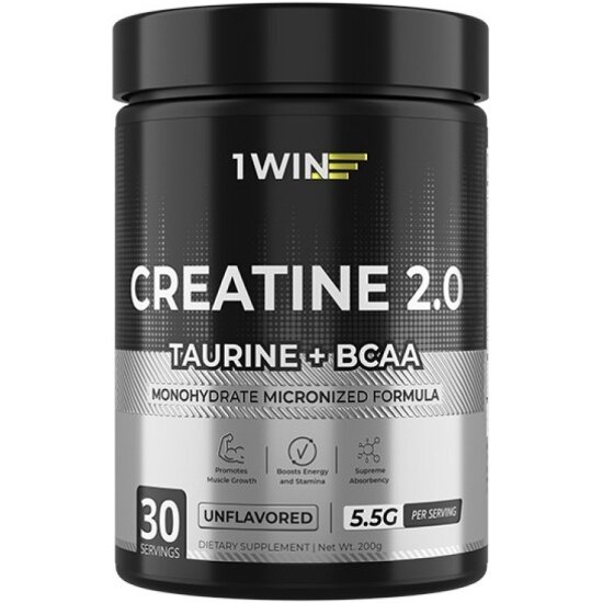 Креатин 1WIN моногидрат + Таурин + ВСАА , Нейтральный 30 порций 200г