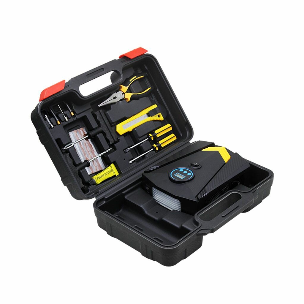 Автомобильный компрессор с цифровым дисплеем и 7 инструментами для ремонта шин