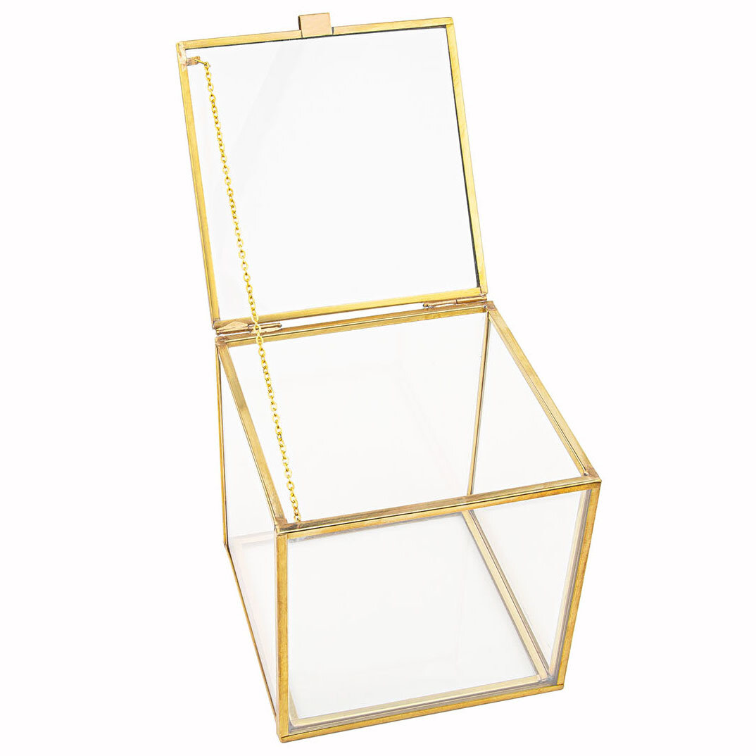 Шкатулка Арт-Птица "КУБ", стекло, латунь, золотистая, 10x10x10 см