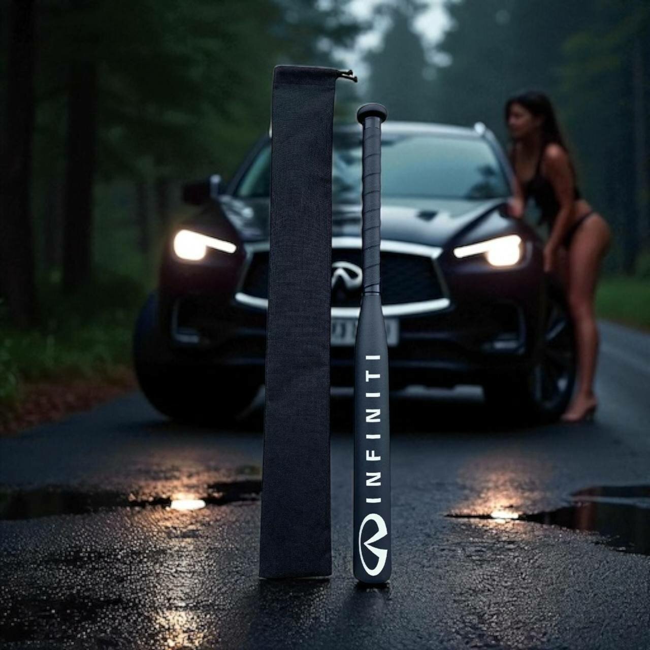 Бита бейсбольная черная с черной рукояткой с логотипом Infiniti (Инфинити)