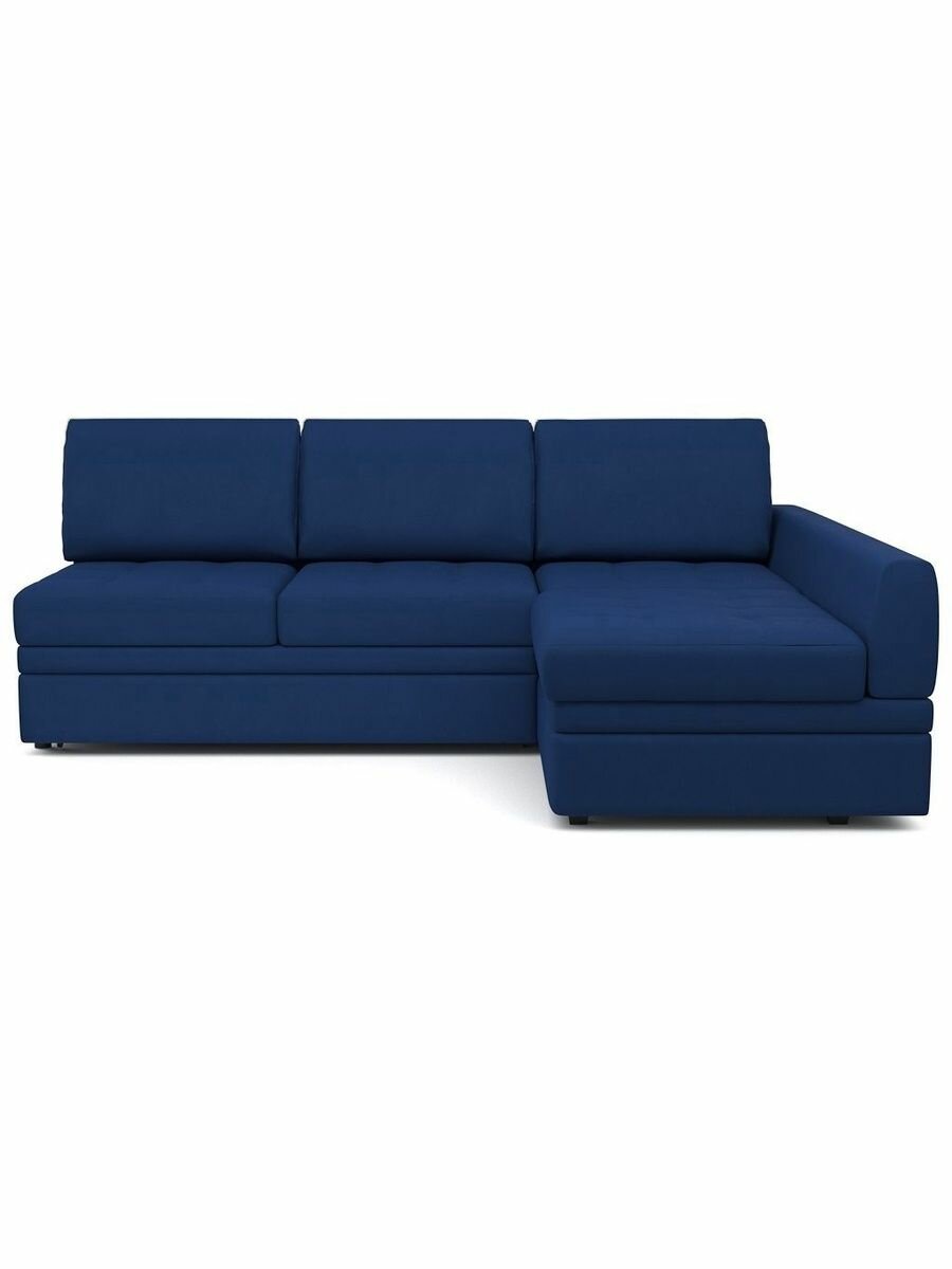 Угловой диван-кровать PUSHE раскладной Бруно, правый угол, велюр, синий Simple 24
