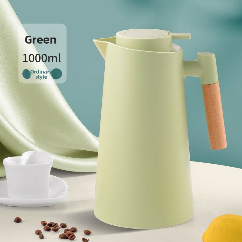 Бутылка термос большая с стеклянной внутренностью для горячих напитков и домашнего использования светло-зеленый