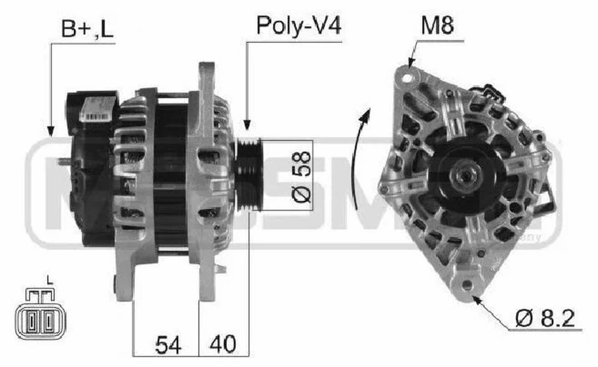 Генератор ERA 210022, для Hyundai Accent/Tucson/Getz, 14 В, 58 мм
