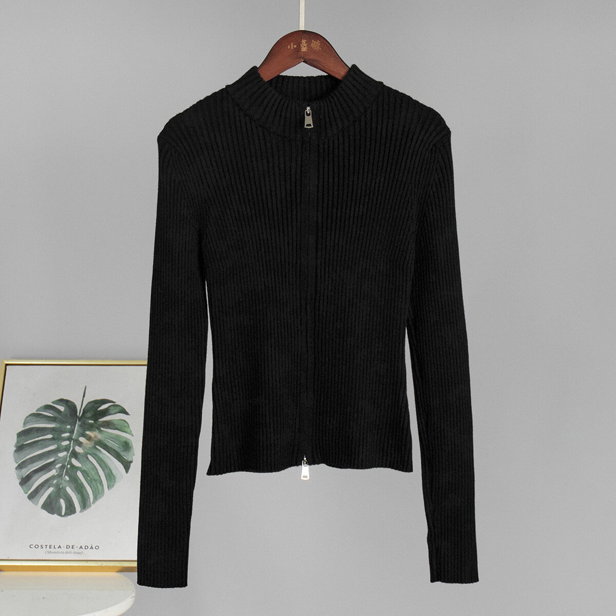 Узкая куртка с воротником-стойкой и длинными рукавами, осень-зима 2025, теплая вязаная куртка с двойной молнией для женщин