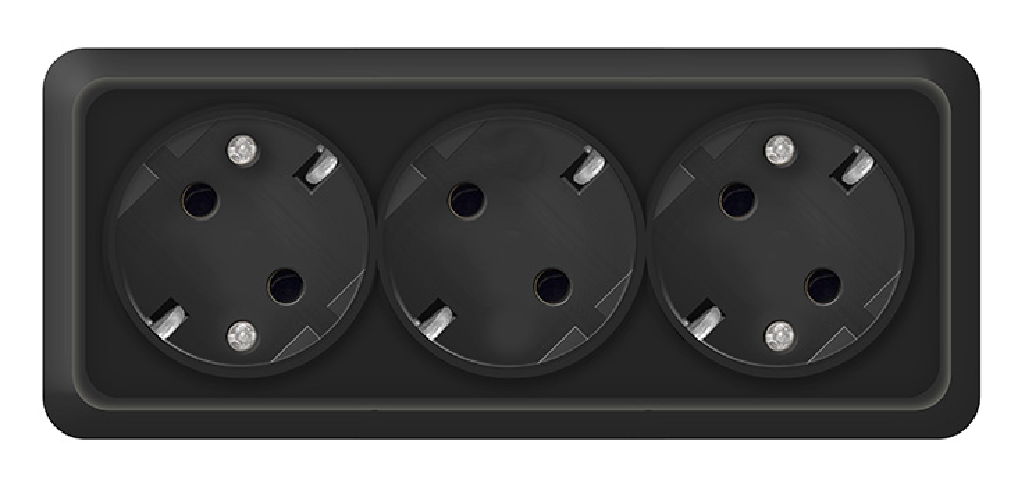 Розетка силовая штепсельная UNIVersal / Юниверсал Олимп 16А 220В ОП черная, 3-местная с заземляющими контактами, 2218 / электрооборудование