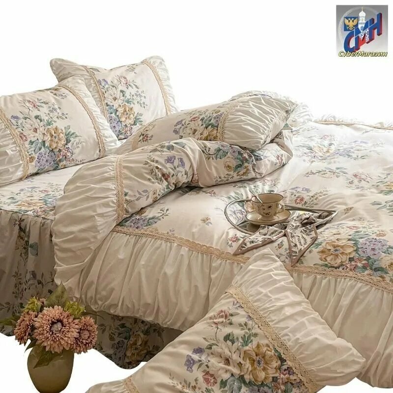 Постельное белье, хлопок, евро, наволочки 48x74, в винтажном стиле