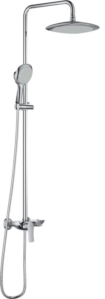 Душевая стойка D&K Rhein Reisling DA1273701B03 со смесителем, хром, глянцевая, с тропическим душем, с изливом, с лейкой, душевая система, латунная, рычаг сбоку