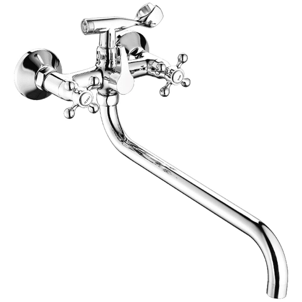 Смеситель с длинным изливом для ванны Fashun A2619-2 с душевым гарнитуром, поворотный, латунный, хром, глянцевый, смеситель для ванны с душем, вентильный