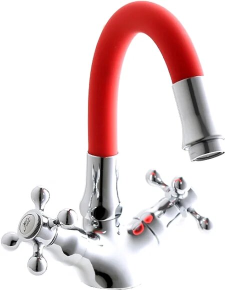 Смеситель для кухни Fashun A4419-B7268 с гибким изливом, хром, красный, матовый, глянцевый, вентильный, латунный