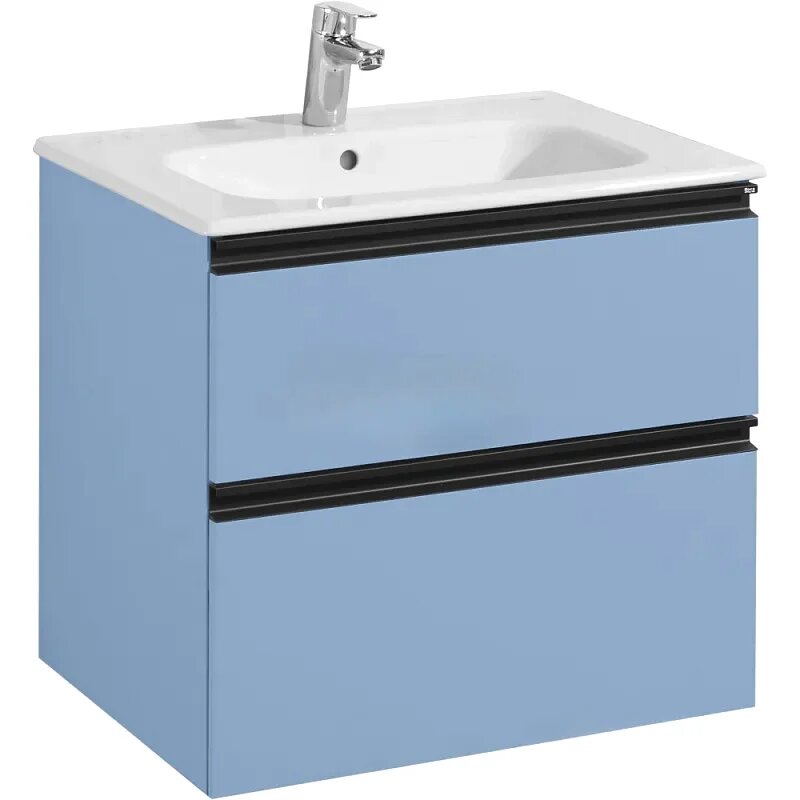 Тумба с раковиной Roca Domi 60 подвесная, напольная, 60, 5 см, с ящиками, прямоугольная, в современном стиле голубая из фарфора
