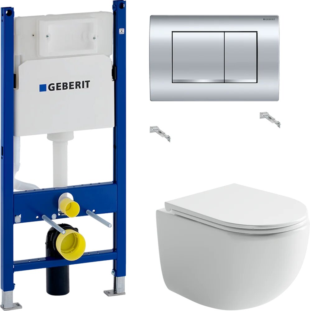 Комплект 2 в 1 Унитаз подвесной Ceramicanova UP Rimless CN4007 / Инсталляция с кнопкой Geberit Duofix Delta 458.163.21.1 цвет хром