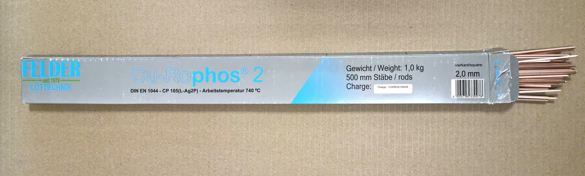 Припой CU-Rophos 02 Felder 2x2x500, 1 кг (L-Ag2P) CP105