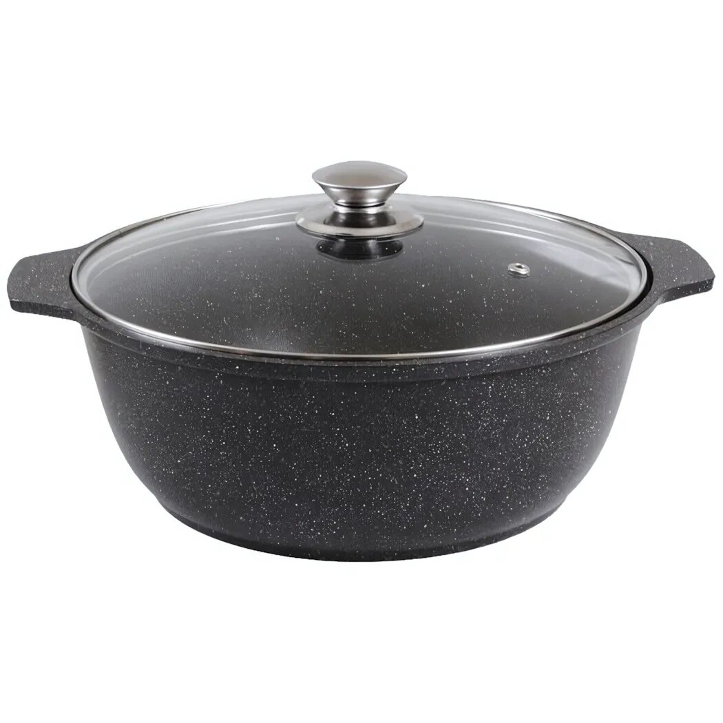 Кастрюля-жаровня 4л «Мраморная», антипригарное покрытие, стеклянная крышка