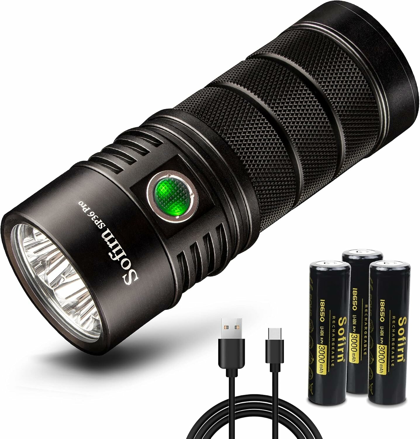 Светодиодный аккумуляторный фонарь SP36 Pro, 8000 люмен, мощные и практичные светодиоды SST40 с 3 аккумуляторами 18650, интерфейс Anduril с USB-кабелем для поиска, освещения и походов