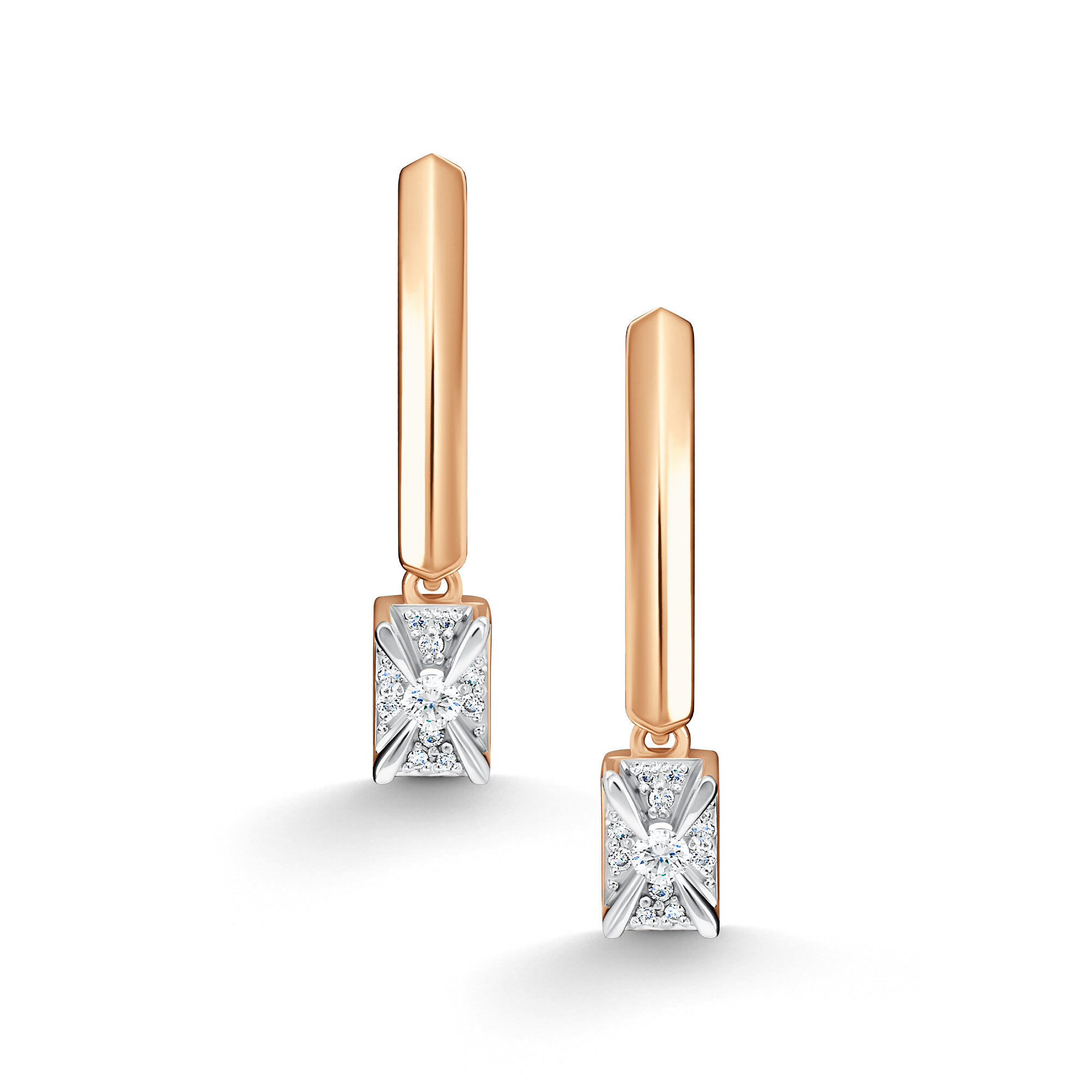 Серьги, красное золото, 585 проба, бриллиант