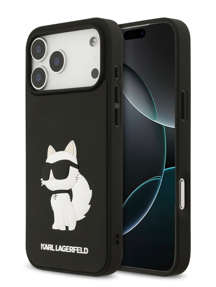 Karl Lagerfeld чехол для iPhone 17 Pro Max, 3D Rubber с объемным принтом NFT Choupette, черный
