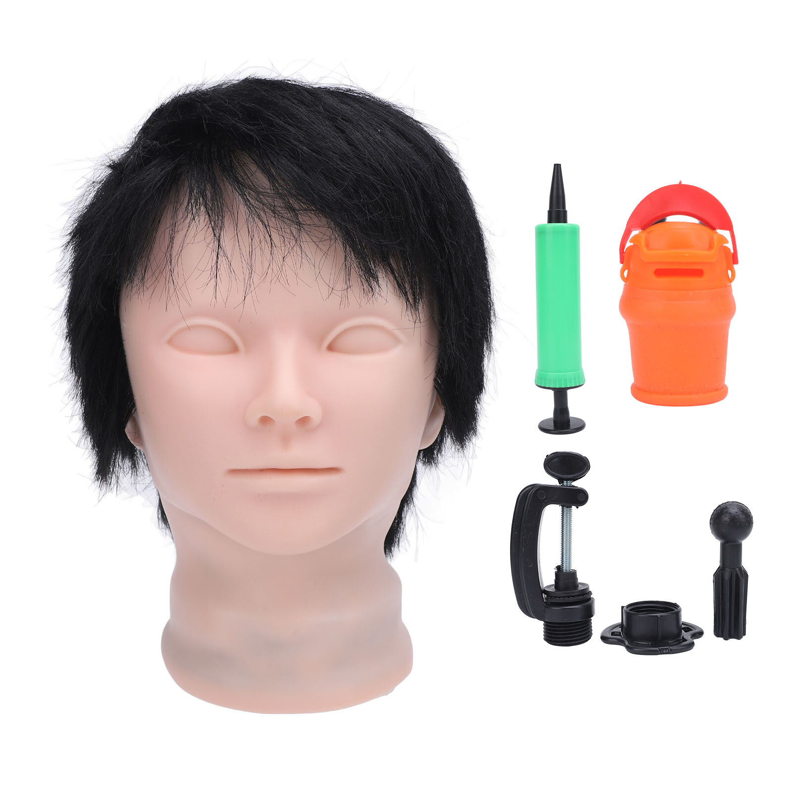 Голова манекена для волос с зажимом, воздушный насос, черная силиконовая голова с короткими волосами, реалистичный парикмахерский косметологический манекен