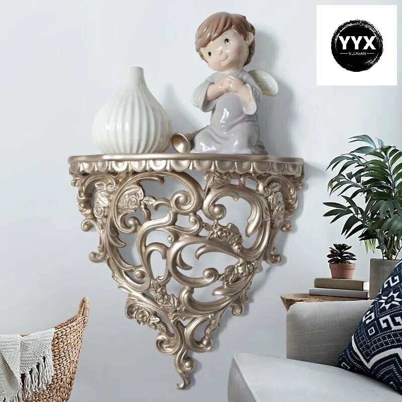 Полка настенная, высота 20,5 см, ширина 19 см, глубина 10,3 см, золотая, 1 штука